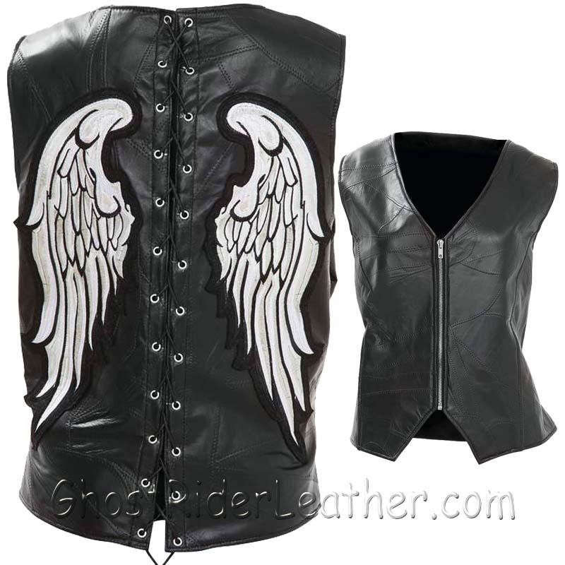 Diamond Plate Ladies Rock Design Genuine Leather Angel Wing Vest – SKU ...